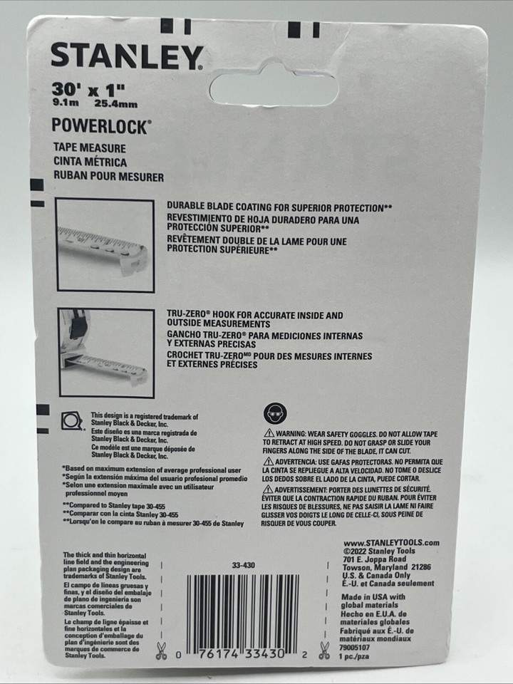 30 ft PowerLock Tape Measure Stanley Accurate Measurements Durable ...