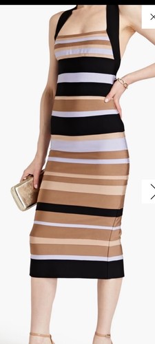 Herve Leger x Law Roach Dress Purple Black/Brown Stripe MIDI Bandaid ...