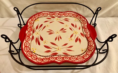 Temptations By Tara Old World Red Square Plates & Wire Rack Lot | eBay