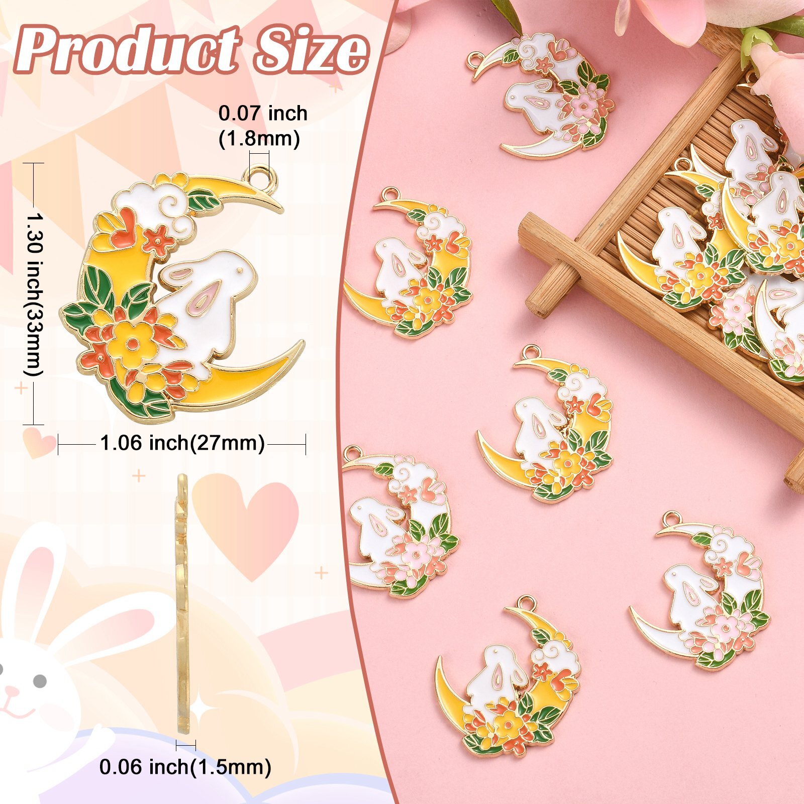 20x Enamel Flower Moon Rabbit Bunny Charms Pendants for Easter Jewelry ...