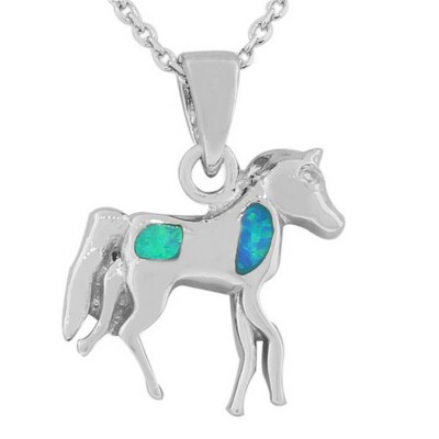 925 Sterling Silver Opal Pony Horse Womens Pendant Necklace | eBay