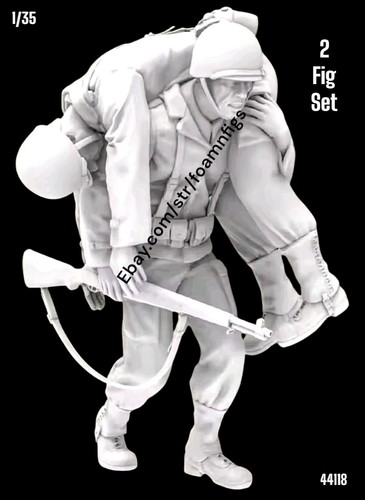1/35 Resin Figure WW2 US Infantry w/ M1 Carrying Wounded Buddy Model ...