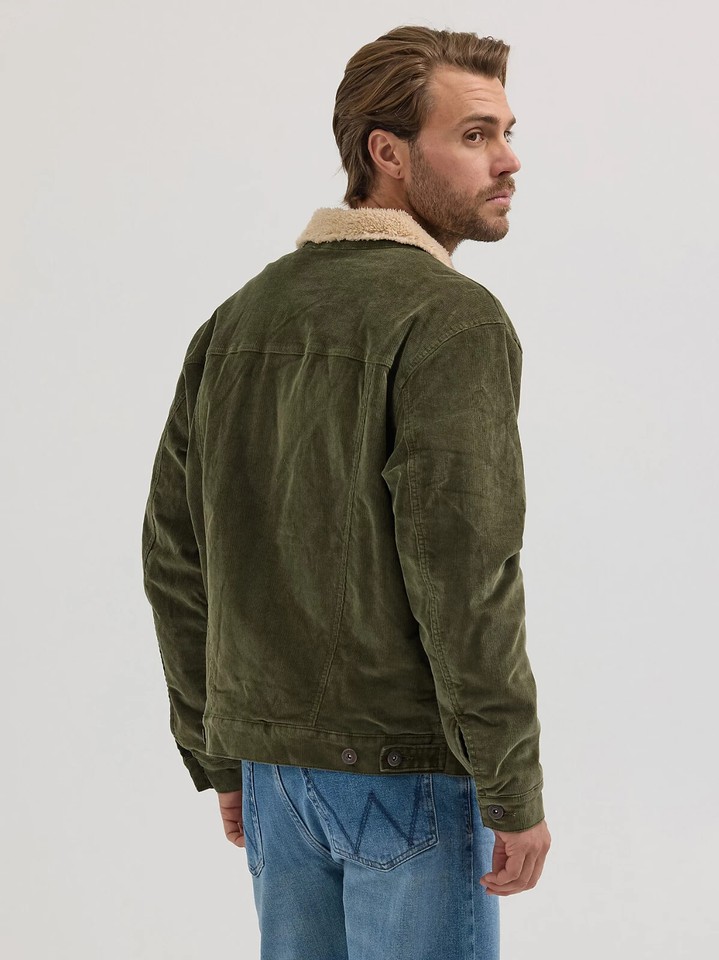 Men's Wrangler Sherpa Lined Corduroy Trucker Jacket - Olive Night ...