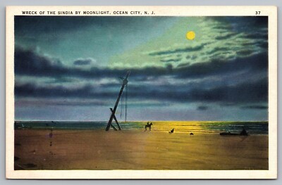 Wreck of the Sindia by Moonlight Ocean City NJ New Jersey Postcard | eBay