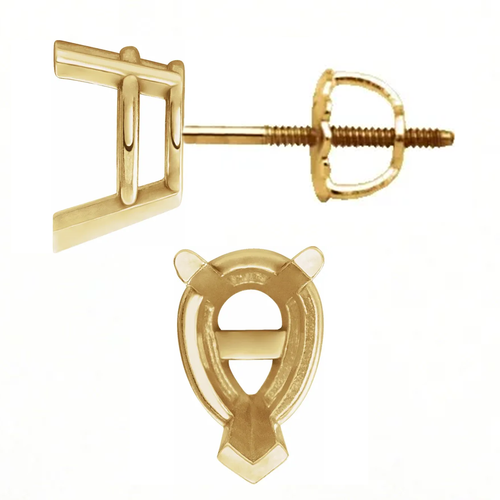 Earring Settings 3 Prong V End For Pear Screw Back Post in Solid 14K ...