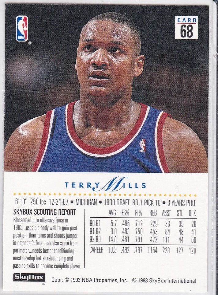 M) 1993-94 Skybox Basketball Trading Card - Terry Mills #68 | eBay