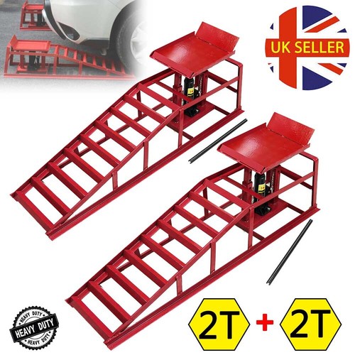 Pair Hydraulic Car Ramps 2 Ton Heavy Duty Garage Jack Lift Ramp ...