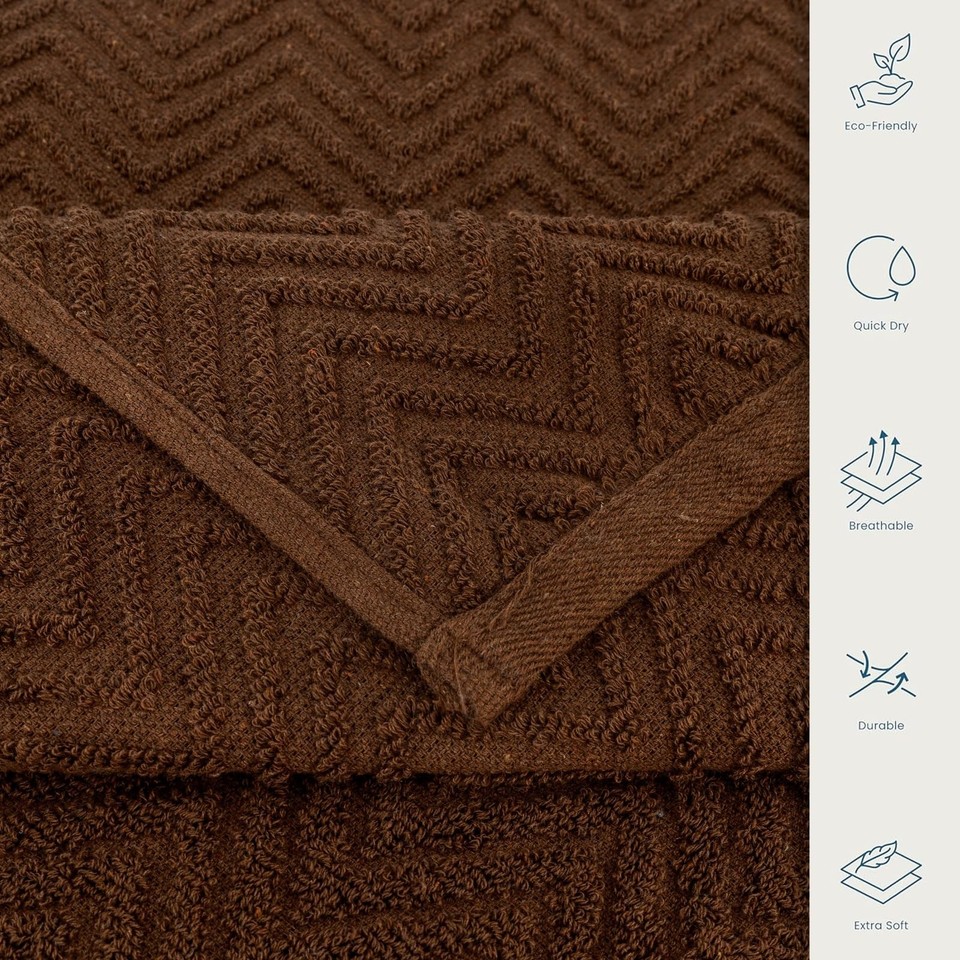 Wave Textured 4 Pieces Towel Set- Toffee, 550 GSM 4 Bath Towel Rough ...
