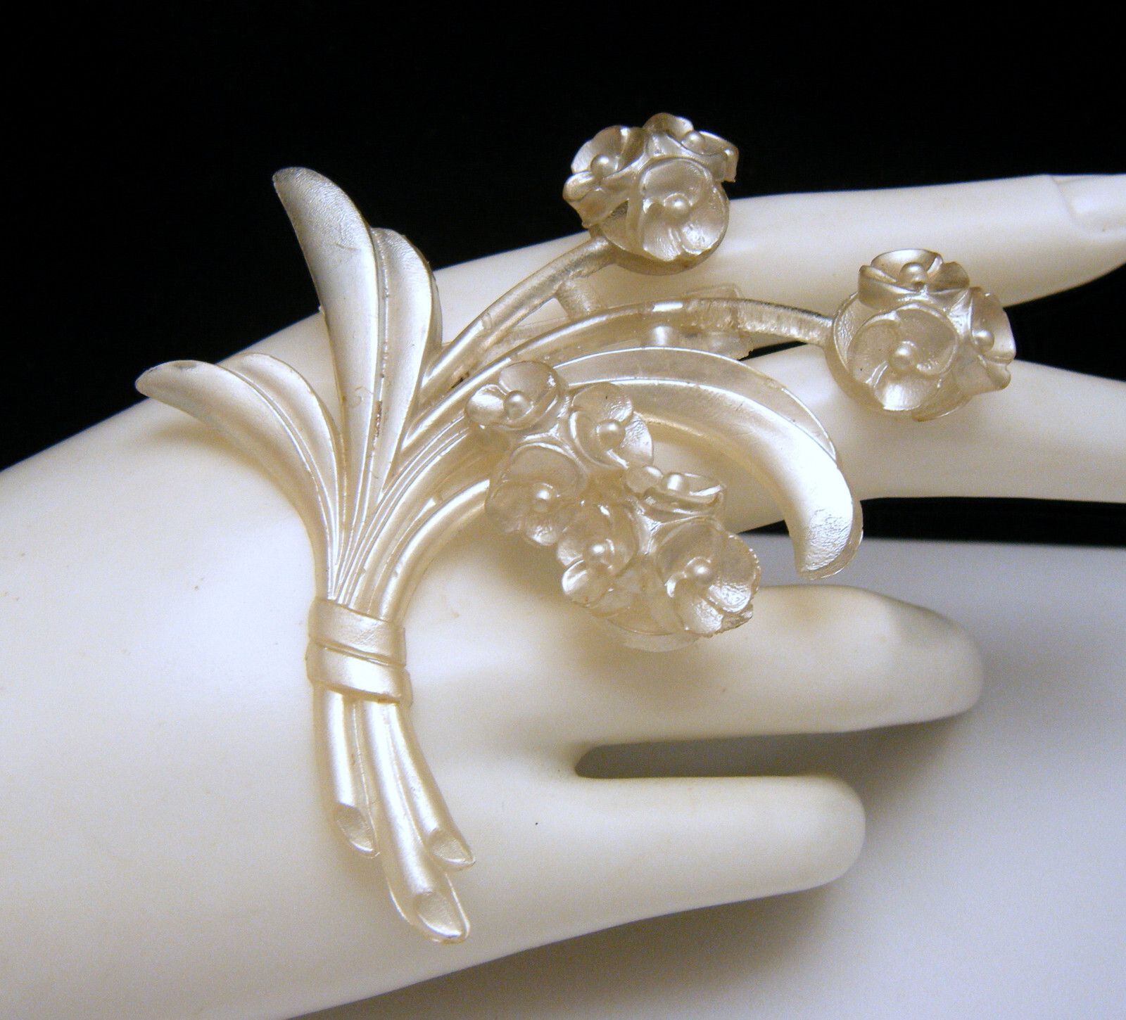 Antique Glowy Painted Celluloid Floral Brooch - Gem