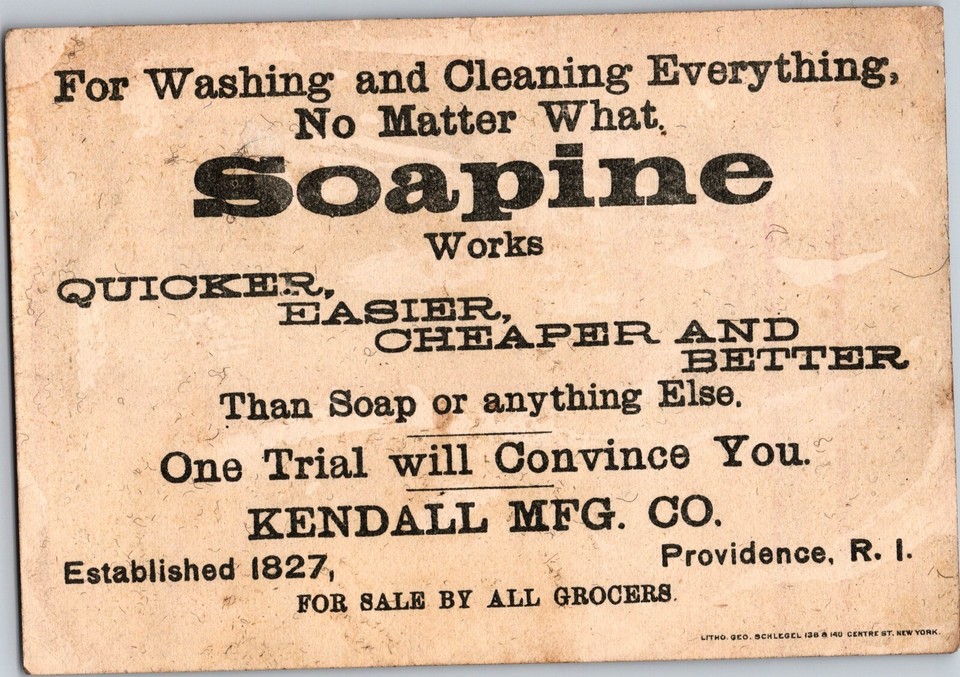 Soapine Kendall Mfg Providence, Rhode Island Victorian Trade Card Girl ...
