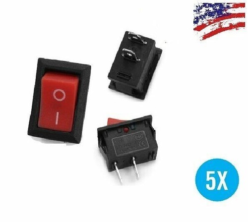 US Ship 5pcs RED Rocker Switch KCD1-101 250V 6A Boatlike Switch 2PIN ON ...
