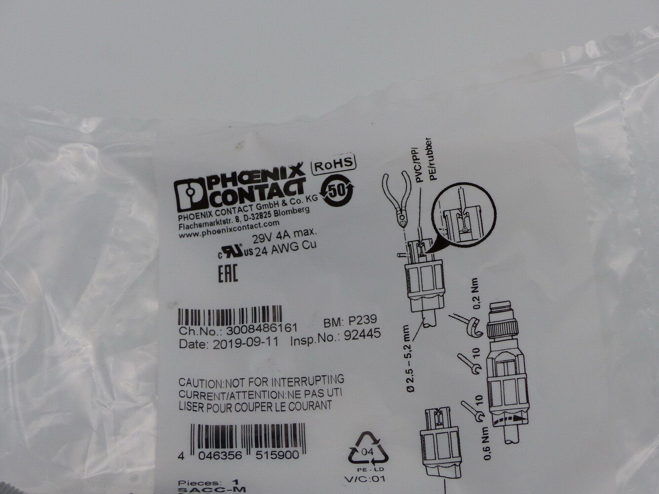 Phoenix Contact SACC-M 8MS-4QO-0,25-M Sensorsteckverbinder > ungebraucht!