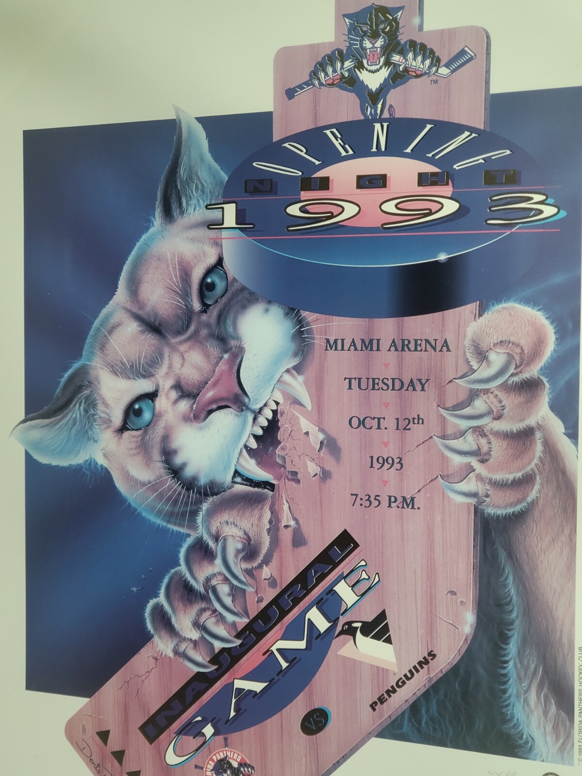 1993 Florida Panthers Inaugural Season Artist Signed Framed Poster 18 ...