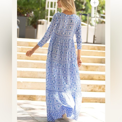 Aspiga Mykonos Maxi Dress Blue White size Small | eBay