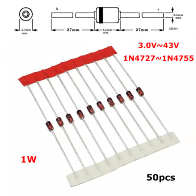 29 Values (1N4727~1N4755) 1W Zener Voltage Regulator Diode 3.0V~43V ...