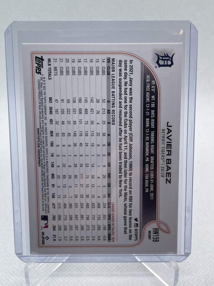 2022 Topps Holiday #HW159 Javier Baez Image Variation SP Candy Cane | eBay