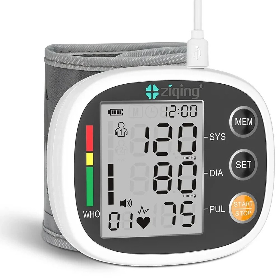 Digital Wrist Blood Pressure Monitor BP Machine Cuff LCD Heart Rate ...
