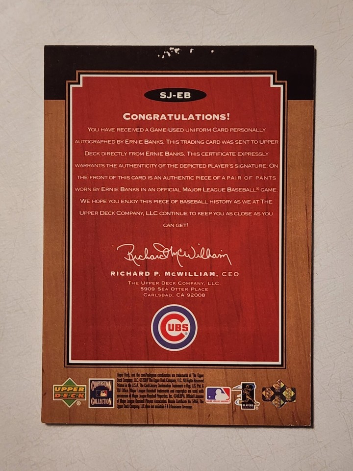 2001 UPPER DECK LEGENDARY GAME UNIFORMS ERNIE BANKS AUTOGRAPH BASEBALL ...