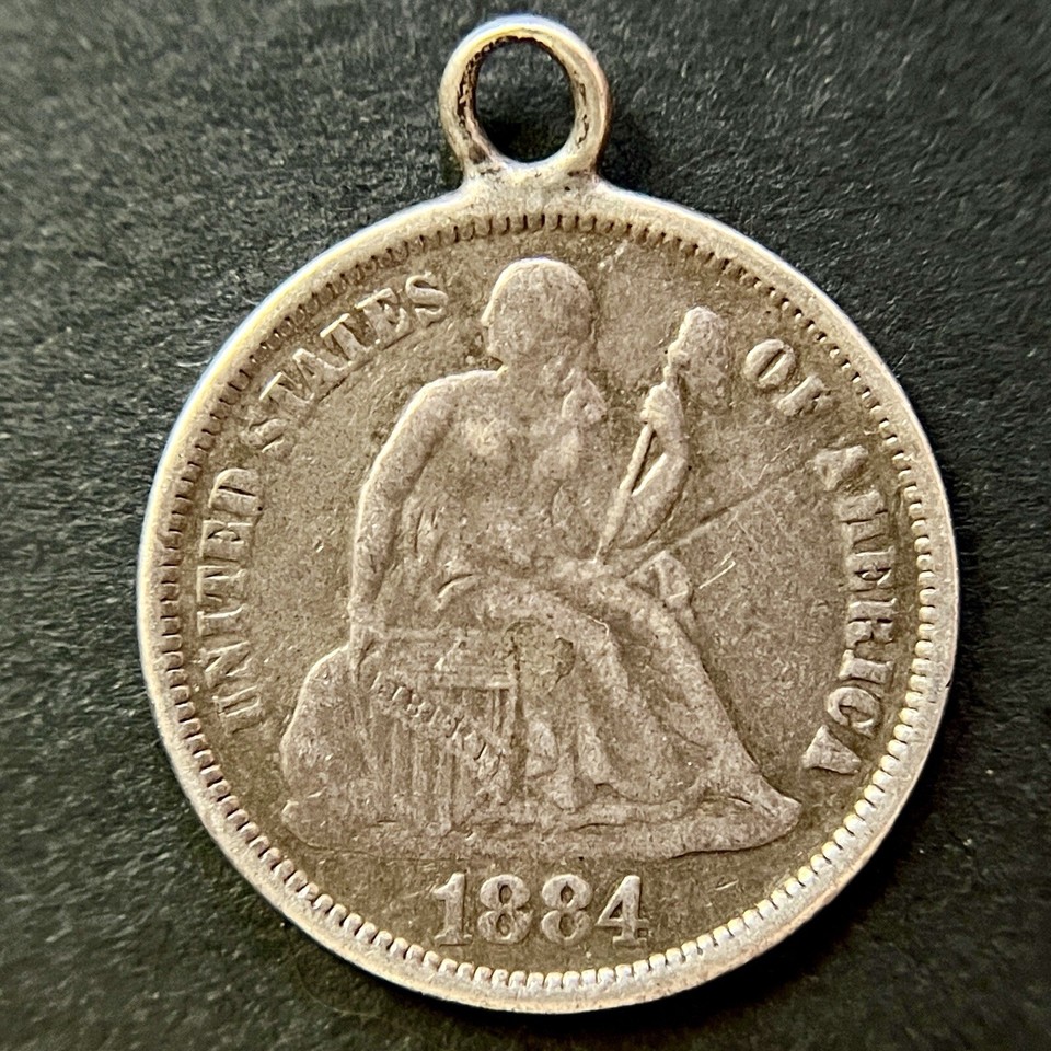 1884 Seated Liberty SILVER Dime LOVE TOKEN Engraved WILLIE Estate Find ...