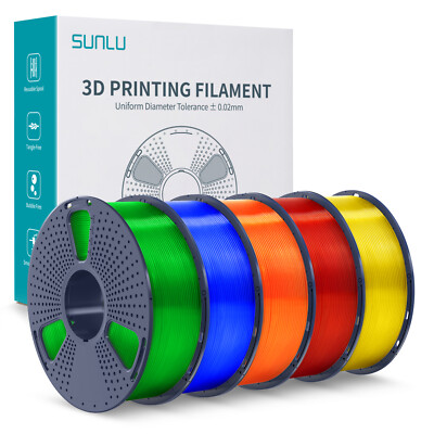 SUNLU 5*1KG PLA+ 3D Printer Filament 1.75mm Toughness Tranparent Color ...