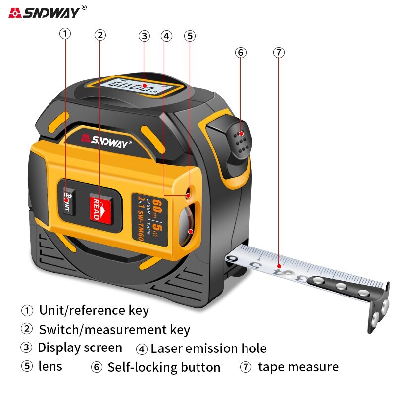 Laser Distance Meter Measuring Laser Tape 40M 60M Tape Measure Range ...