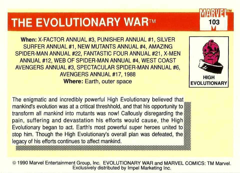 FAMOUS BATTLES: EVOLUTIONARY WAR, MARVEL UNIVERSE SERIES 1, CARD # 103 | eBay