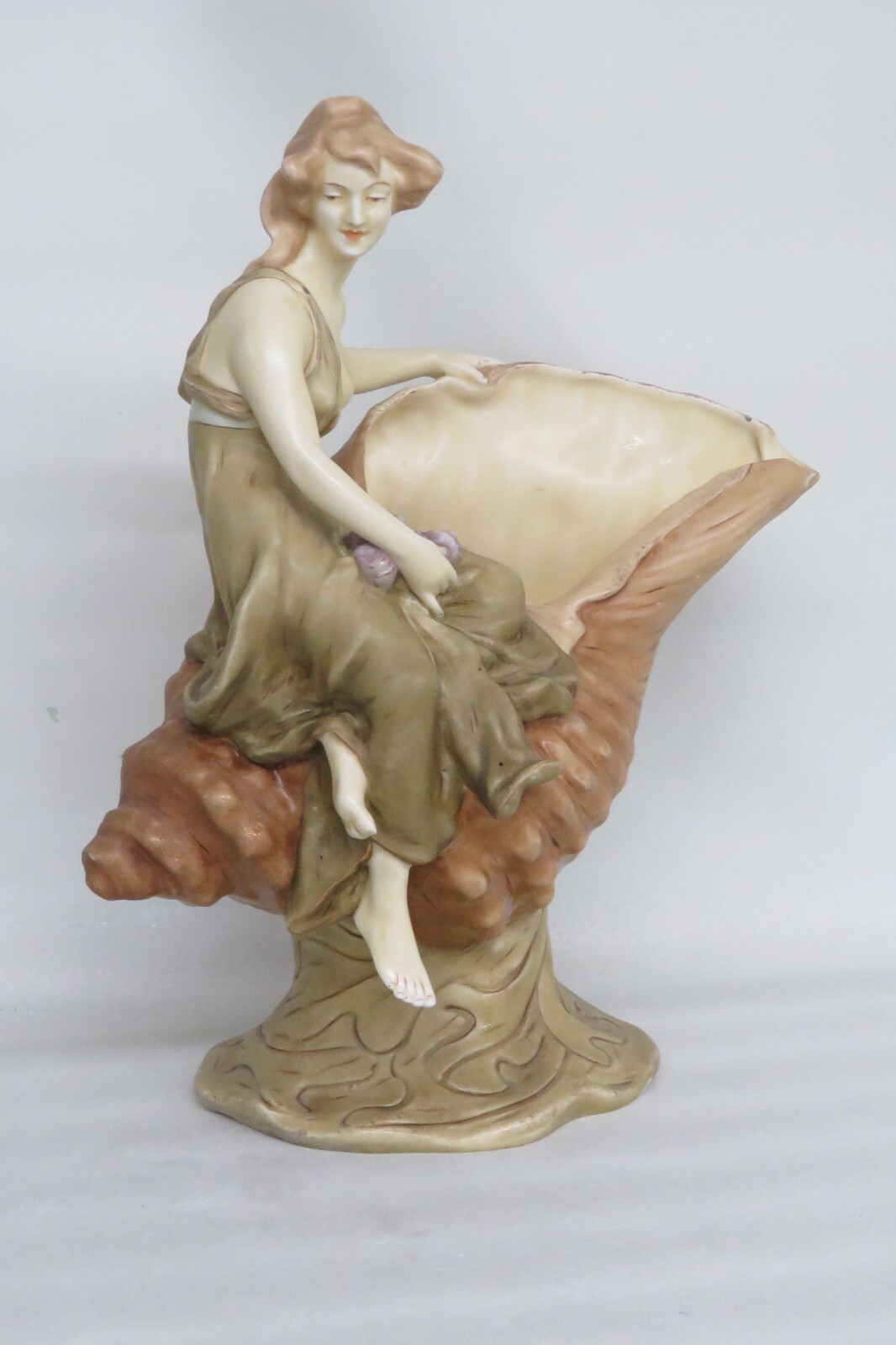 Royal Dux Early 1900s Bohemian Woman Figural Shell Shape Bowl Vase ...