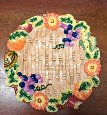 WCL Farm Fall Harvest Thanskgiving Serving Platter Plate Ceramic 18"x14 ...