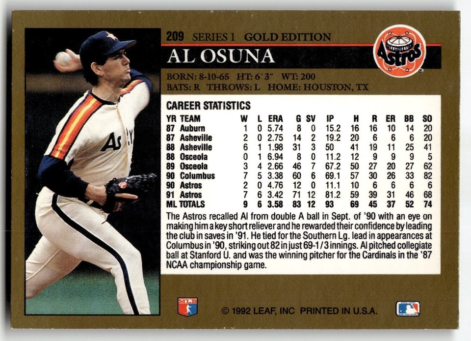 1992 Leaf #209 Al Osuna Black Gold | eBay