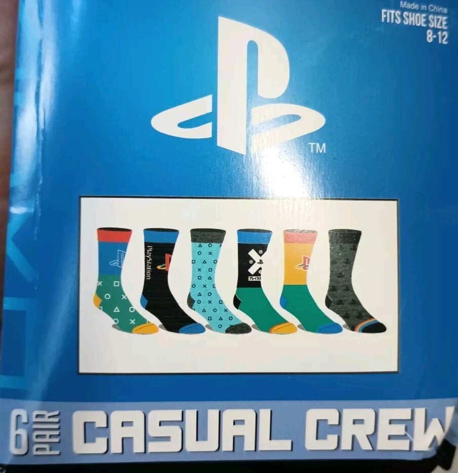Sony Playstation Crew Socks 6 Pair Size 8-12 Men's Teen Boy's Gamer ...