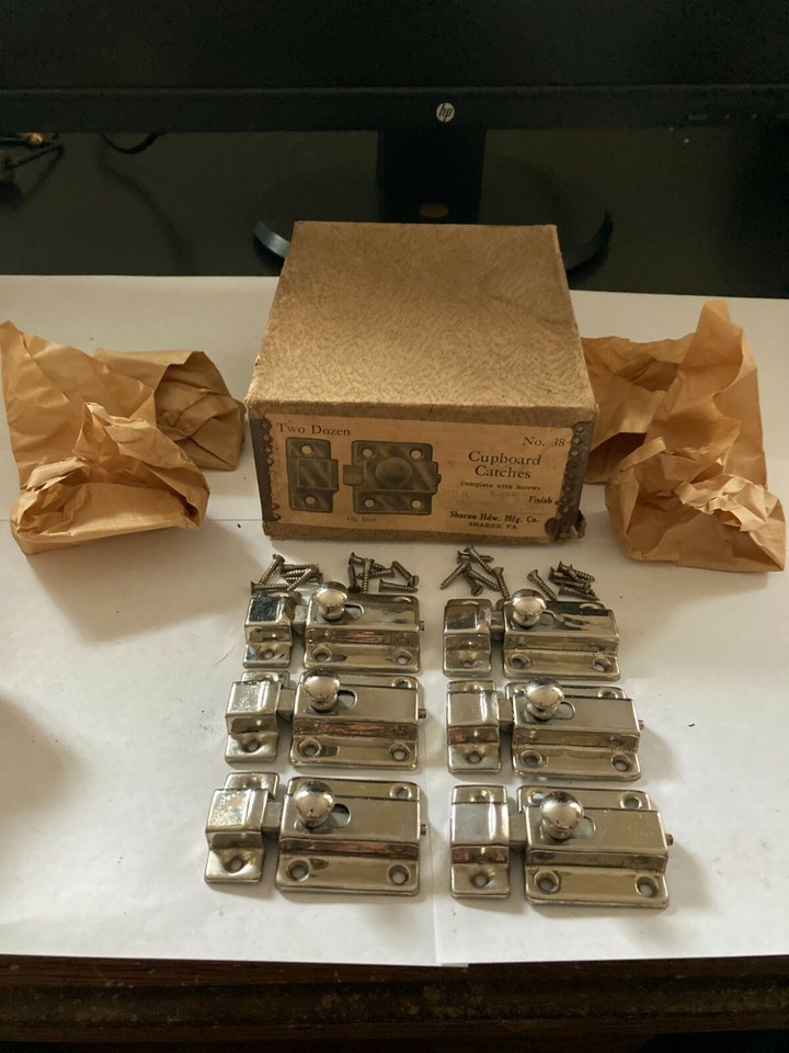 10 NOS CHROME NICKEL PLATED BRASS ART DECO CABINET CUPBOARD HOOSIER ...