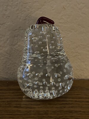 Vintage Glass Pear Paperweight with Bubbles | eBay