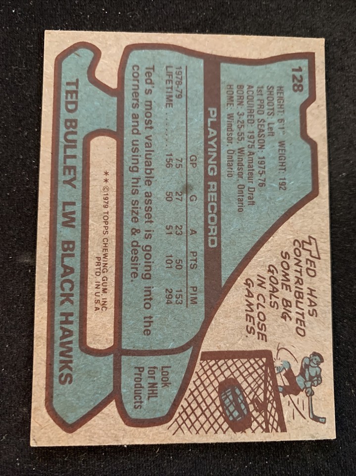1979-80 Topps Hockey Card #128 Ted Bulley Chicago Blackhawks Nm Free ...