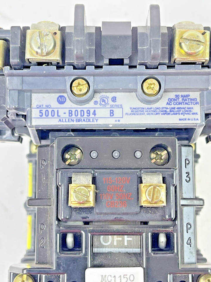 ALLEN BRADLEY -500L-BOD94 SER. B- LIGHTING CONTACTOR-30A,4 POLE,OPEN ...