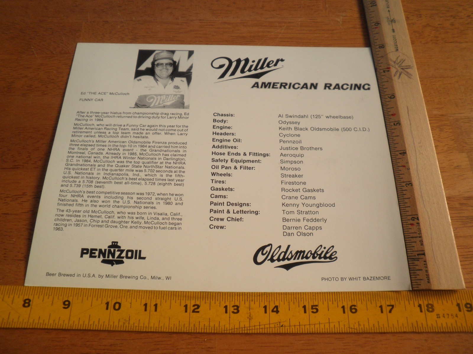 Larry Minor Funny Car Race Picture Racing signature card photo Ed ...