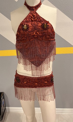 Sexy Sequin Beaded Belly Dancer Costume Tassel Halter Top & Wrap Belt ...