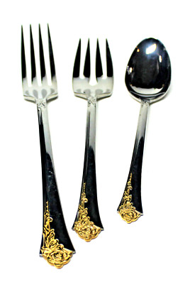 Oneida GOLD DAMASK ROSE Stainless 3 Piece Lot - DINNER FORK Salad Fork ...