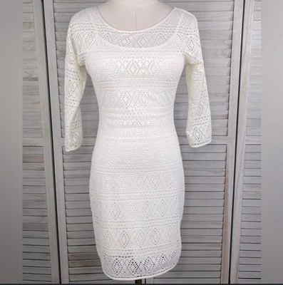 Express Womens Open Lace Boho Dress 3/4 Sleeves - Small | eBay