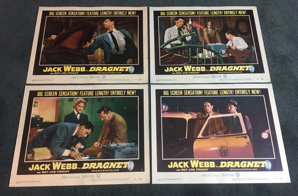 DRAGNET 1954 ORIGINAL 11x14 LOBBY CARD SET OF 8! JACK WEBB CRIME ...