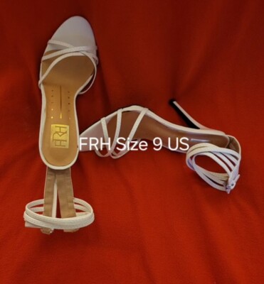 FRH Heels Womens 9 Casual Stiletto Ankle Strappy White Faux Leather ...