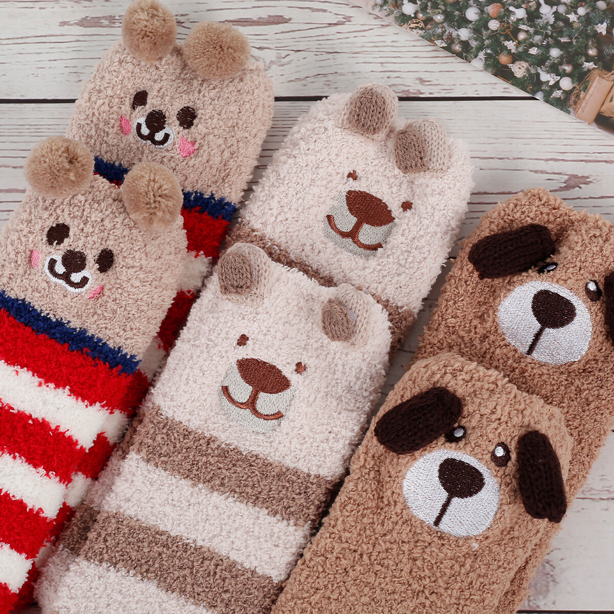 3 Pair Fluffy Slipper Socks Cute Animal Thicken Polyester Winter Warm ...