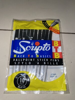 Pack of 10 Vintage 1995 Scripto Black Stick Ink Ball Point Pens No ...
