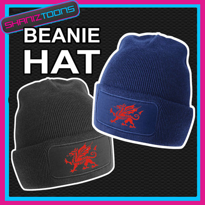 BEANIE HAT WELSH DRAGON WALES FLAG EMBLEM DESIGN | eBay UK
