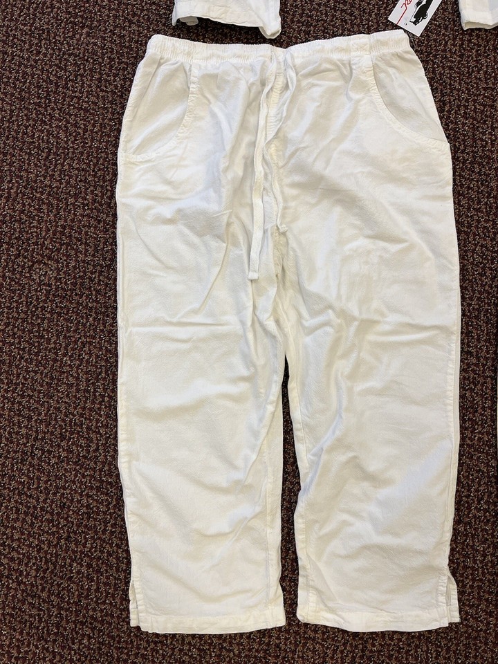 Ragtop USA 100% Cotton Pull On Capris White L,BEIGE L,BLUE L,GREEN M ...