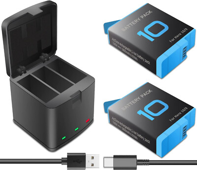 3-Channel Battery Charger Station and 2 Pack Batteries for GoPro Hero ...