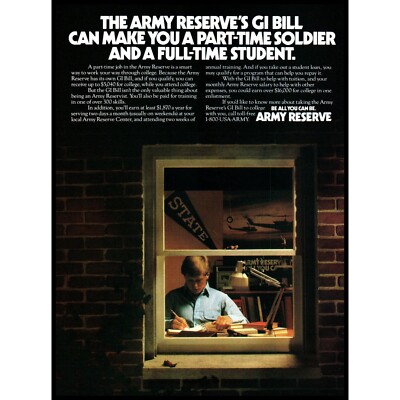 1989 Army Reserve Recruiting Recruiter Vintage Print Ad GI Bill College ...