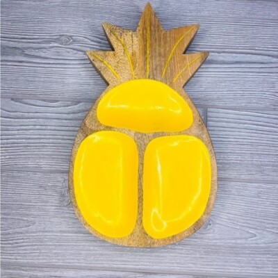 Vintage MCM Pineapple Serving Dish Wooden Appetizer Plate / trinket ...