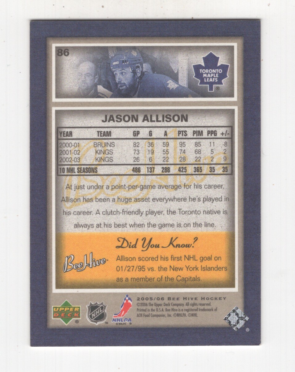 2005-06 Upper Deck Bee Hive - Matte #86 Jason Allison /100 for sale ...