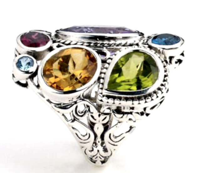 Samuel B Behnam Large Multi Color Gemstone Ring 18K Gold & Sterling ...