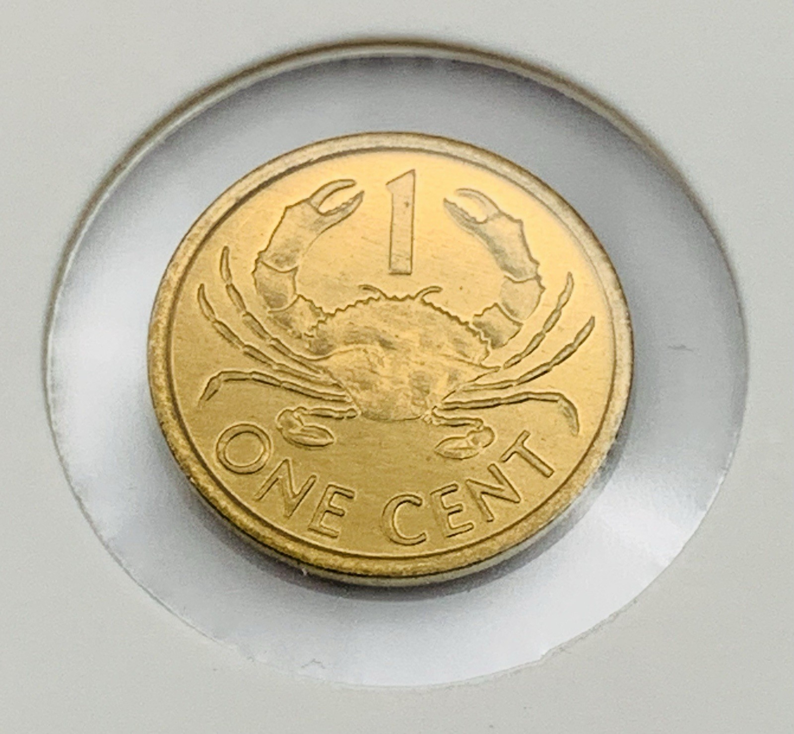 Seychelles 1997 1 Cent KM46.2 Mud Crab Fish Wildlife Coin UNC Brass ...